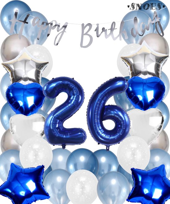 Snoes Ballonnen 26 Jaar Set Mega Blauw Zilver Ballon - Compleet ...