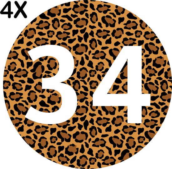 Containerstickers Huisnummer "34" - 25x25cm - Panter Print Cirkel met ...