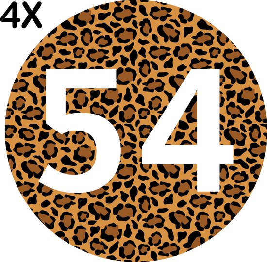 Containerstickers Huisnummer "54" - 25x25cm - Panter Print Cirkel met ...