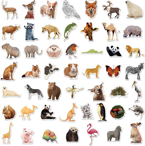 Dieren Stickers - 50 stuks - Hoogwaardig vinylstickers - Waterbestendig - Kinderstickers | bol.com