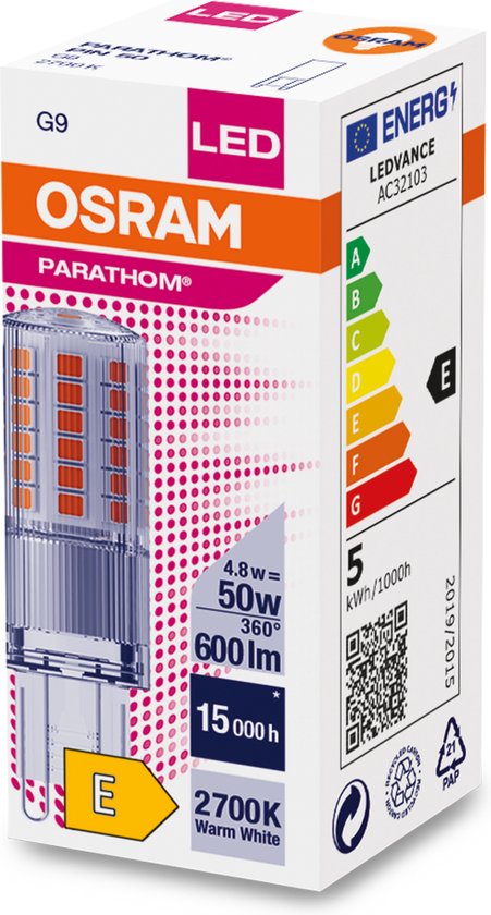 Osram Parathom LED Pin G9 4.8W 600lm - 827 Zeer Warm Wit | Vervangt 40W | bol.com