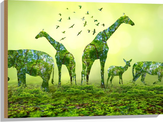 Hout - Silhouet van Bomen in de vorm van een Wild Dier - 80x60 cm - 9 ...