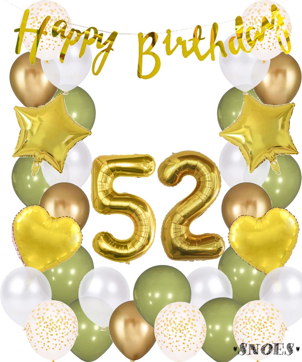Snoes Ballonnen 52 Jaar Wit Olijf Groen Goud Mega Ballon - Compleet ...