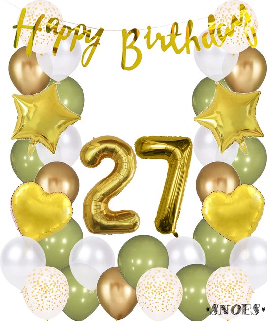 Snoes Ballonnen 27 Jaar Wit Olijf Groen Goud Mega Ballon - Compleet ...