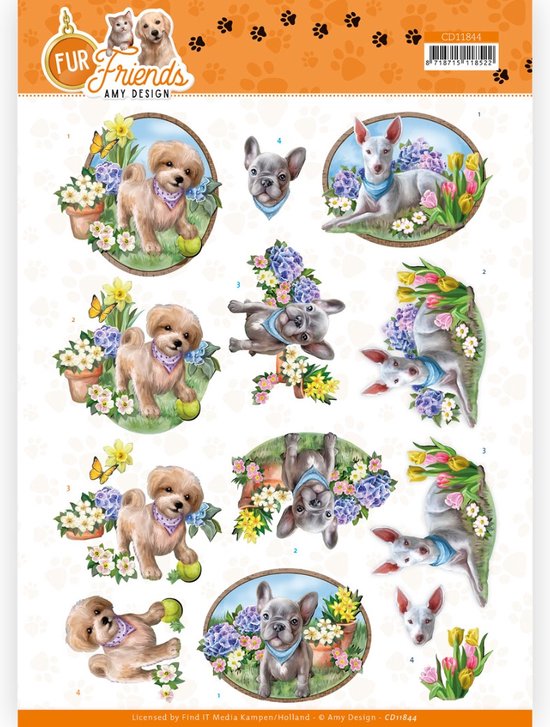 Set van 4 verschillende knipvellen - Amy design- fur friends | bol