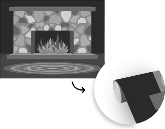 Behang - Fotobehang een gezellige open haard - zwart wit - Breedte 275 ...