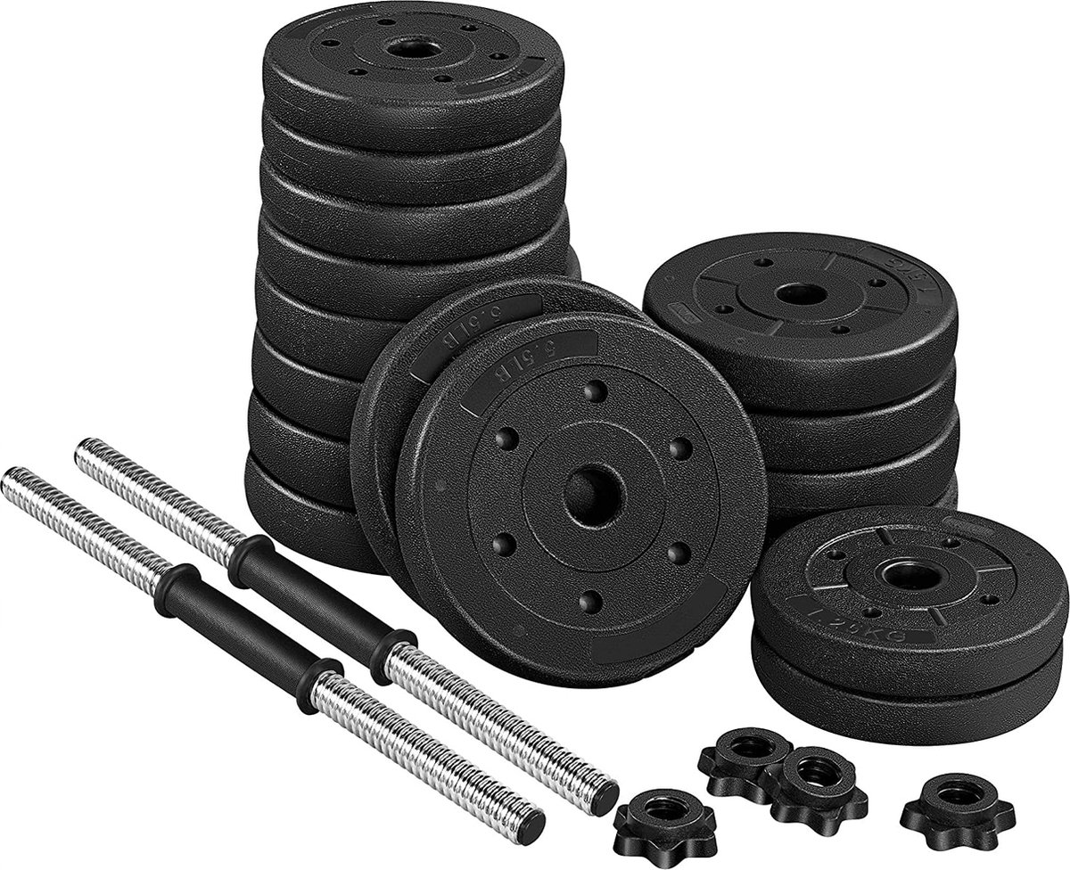 Halterset, 2-delige korte halters, gietijzer, halterstangen met ...