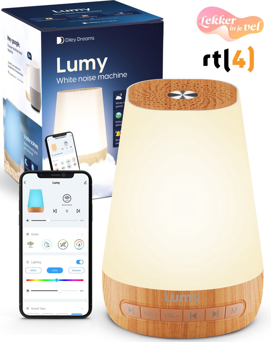 Diley Dreams Lumy Smart White Noise Machine - App & Slimme Wekker ...