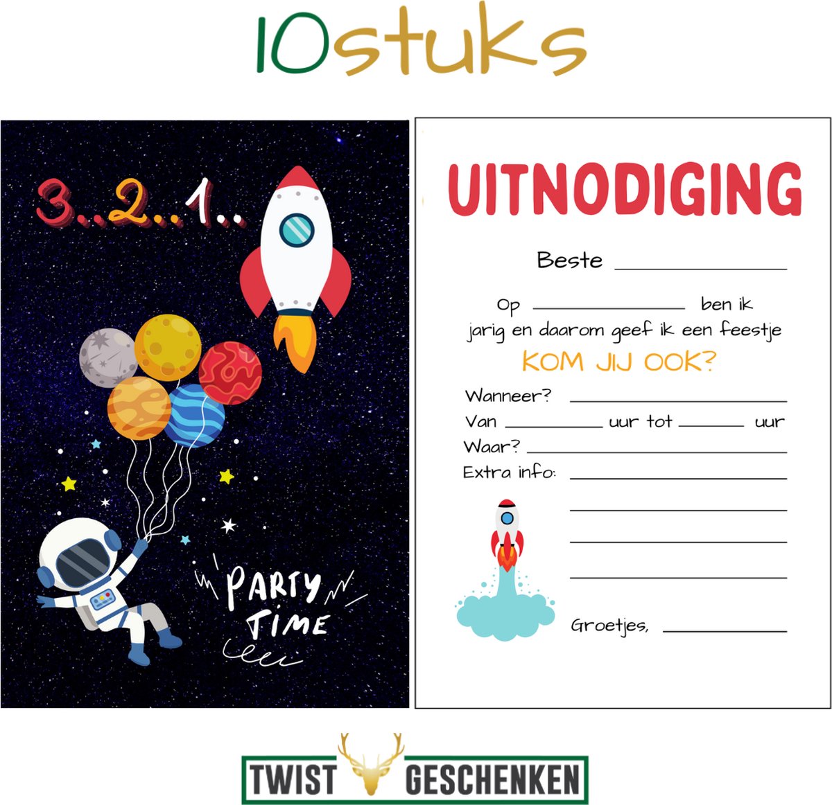 Uitnodigingen kinderfeestje - 10 stuks - uitnodigen feestje ruimte ...