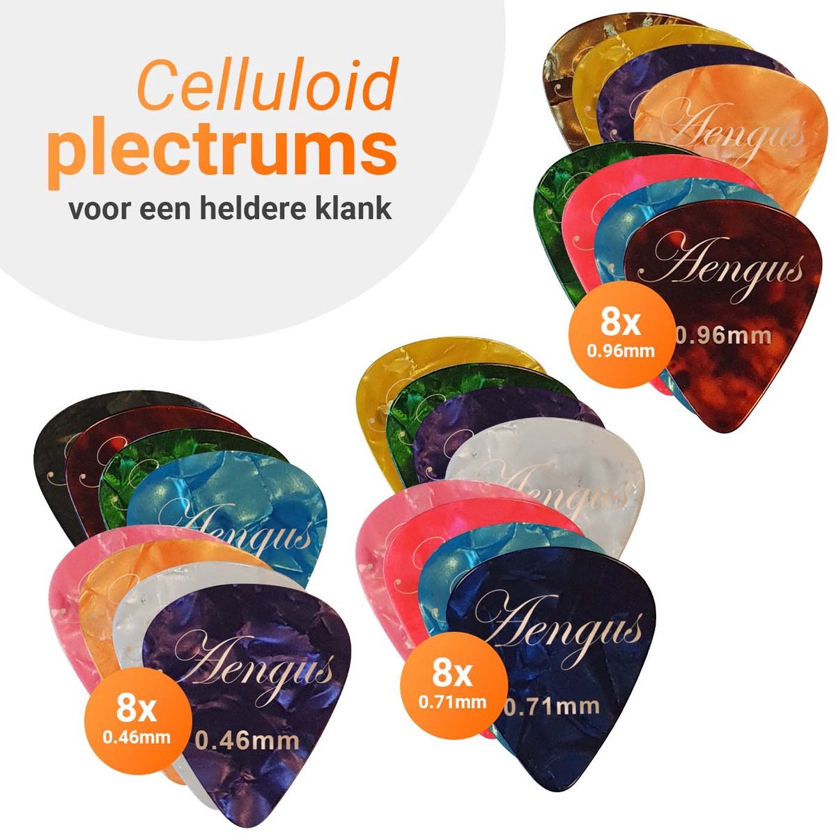 Celluloid plectrum set - 24 stuks - diktes thin 0.46, medium 0.71 en ...