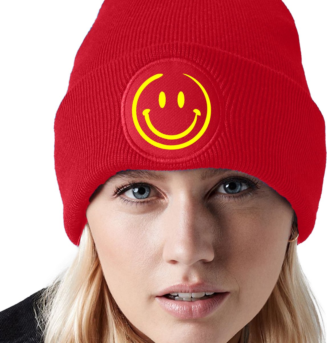 HAPPY FACE uniseks muts - Rood - Beanie - One Size - Soft Touch ...