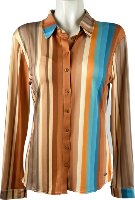 Angelle Milan - Streepjes Multi-Bruine Blouse voor Dames - Travelstof ...
