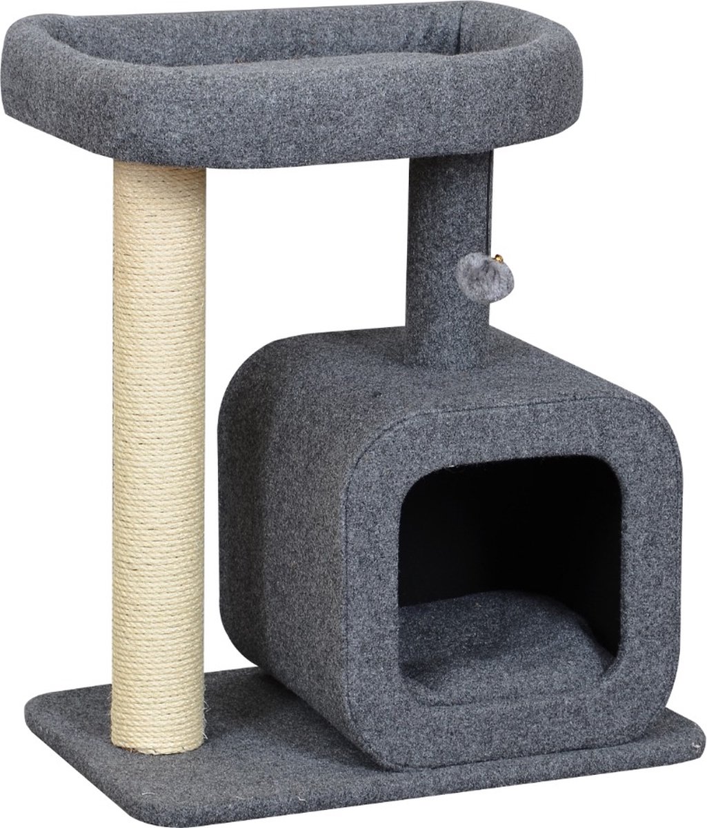 Katten Krabpaal met huisje | Grijs | 60 x 40 x 70 cm Kattenboom met ...
