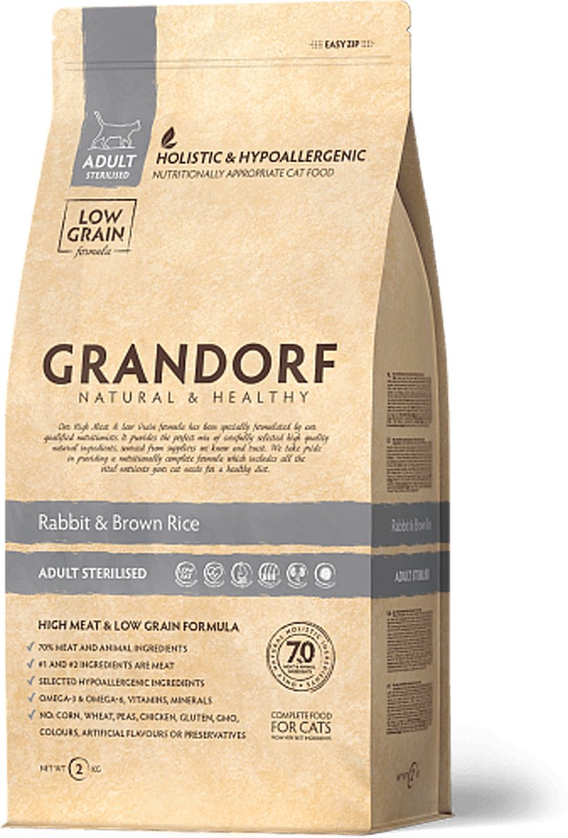 Grandorf kat rabbit & brown rice adult sterilized 2kg | bol.com