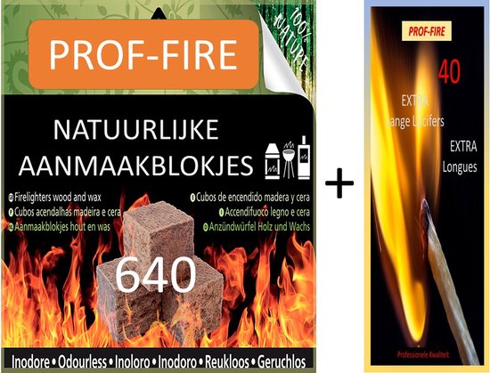 PROF-FIRE - 640 Aanmaakblokjes Bruin - Voordeelbox - Top Kwaliteit + 1 ...