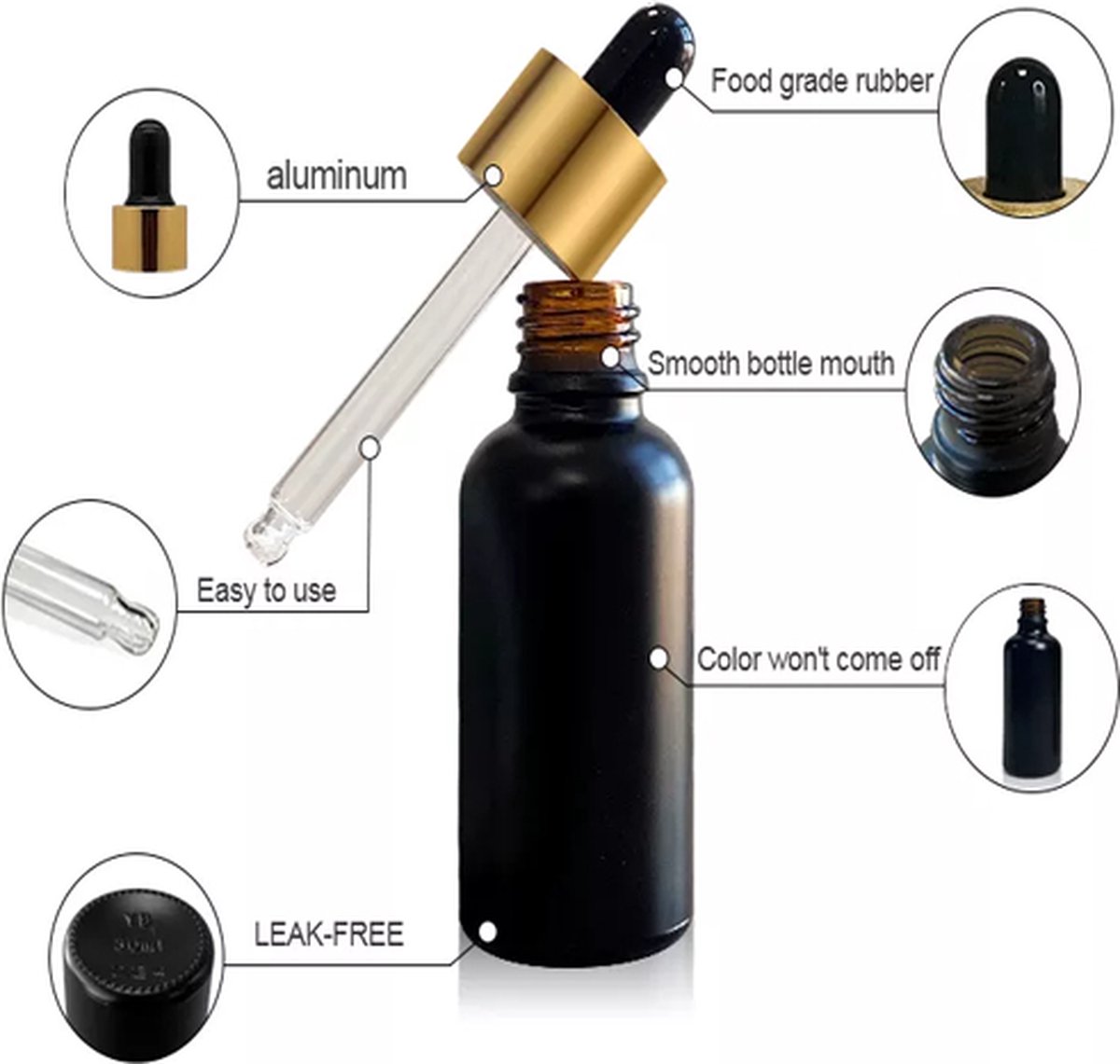 30 ml - glazen Deluxe pipetflesje - druppelflesje - met glazen pipet ...