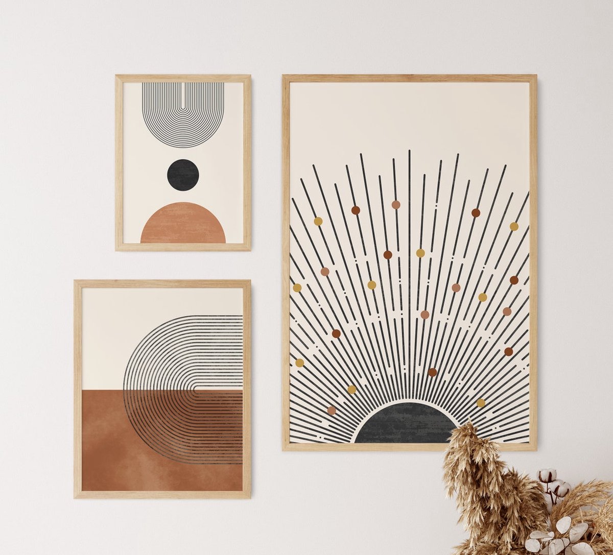 Abstracte Poster Set - 3 stuks - 50x70 cm - Figuren en Vormen - Boho ...