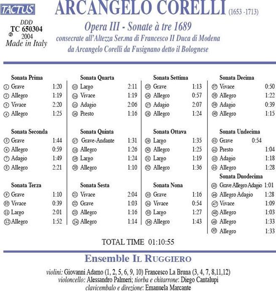 Il Ruggiero, Emanuela Marcante - Corelli: Opera III - Sonate . Tre D ...