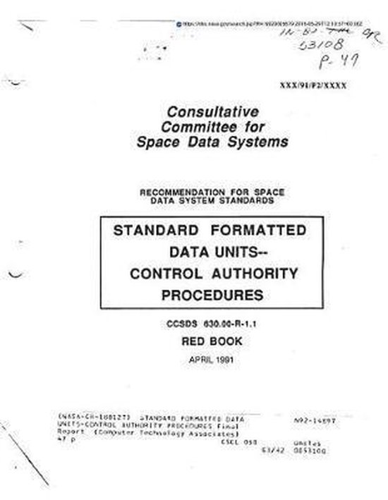 Standard Formatted Data Units-Control Authority Procedures | 9781722770594 | National... | bol.com