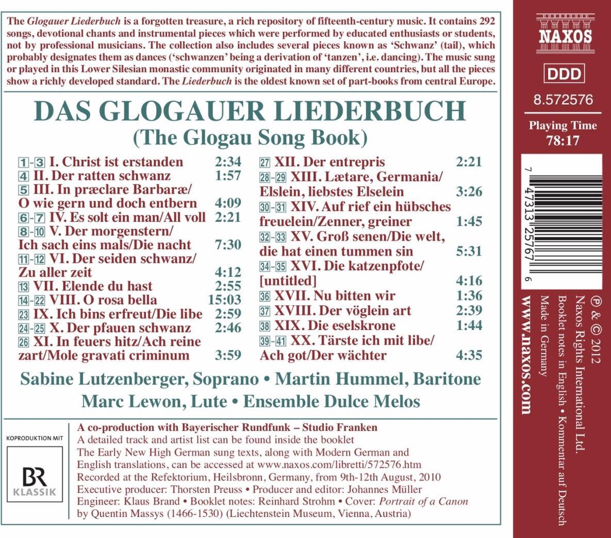 Sabine Lutzenberger, Martin Hummel, Marc Lewon, Ensemble Dulce Melos ...