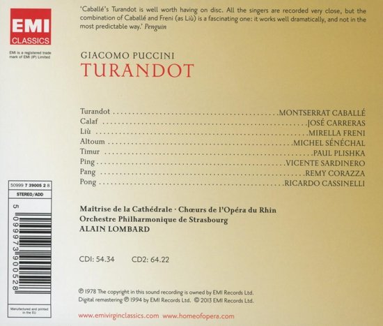 Puccini: Turandot, Alain Lombard | CD (album) | Muziek | bol.com