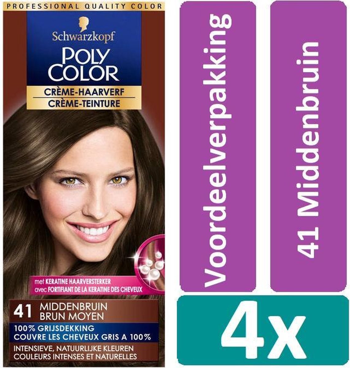 Poly Color - Haarverf - 41 Middenbruin - 4 stuks - Voordeelverpakking | bol