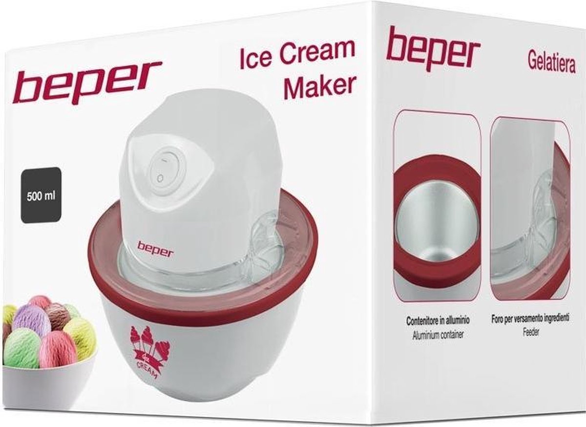Beper Italia BG.001H - Ijsmachine met zelf koelsysteem - Wit/rood | bol.com
