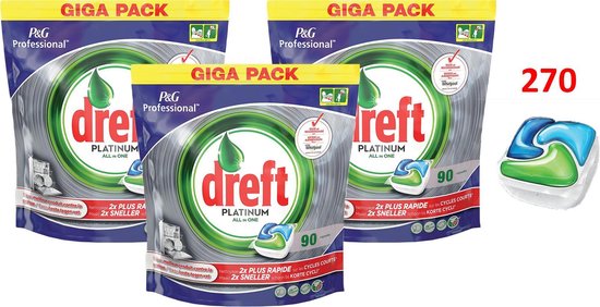 Dreft Platinum Regular - All in One - 3 x 90 (270) pièces - Tablettes ...