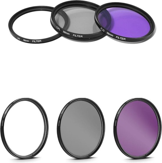 Camera Lensfilters 3 in 1 I 58MM UV-CPL-FLD Filter set kit 58 | bol