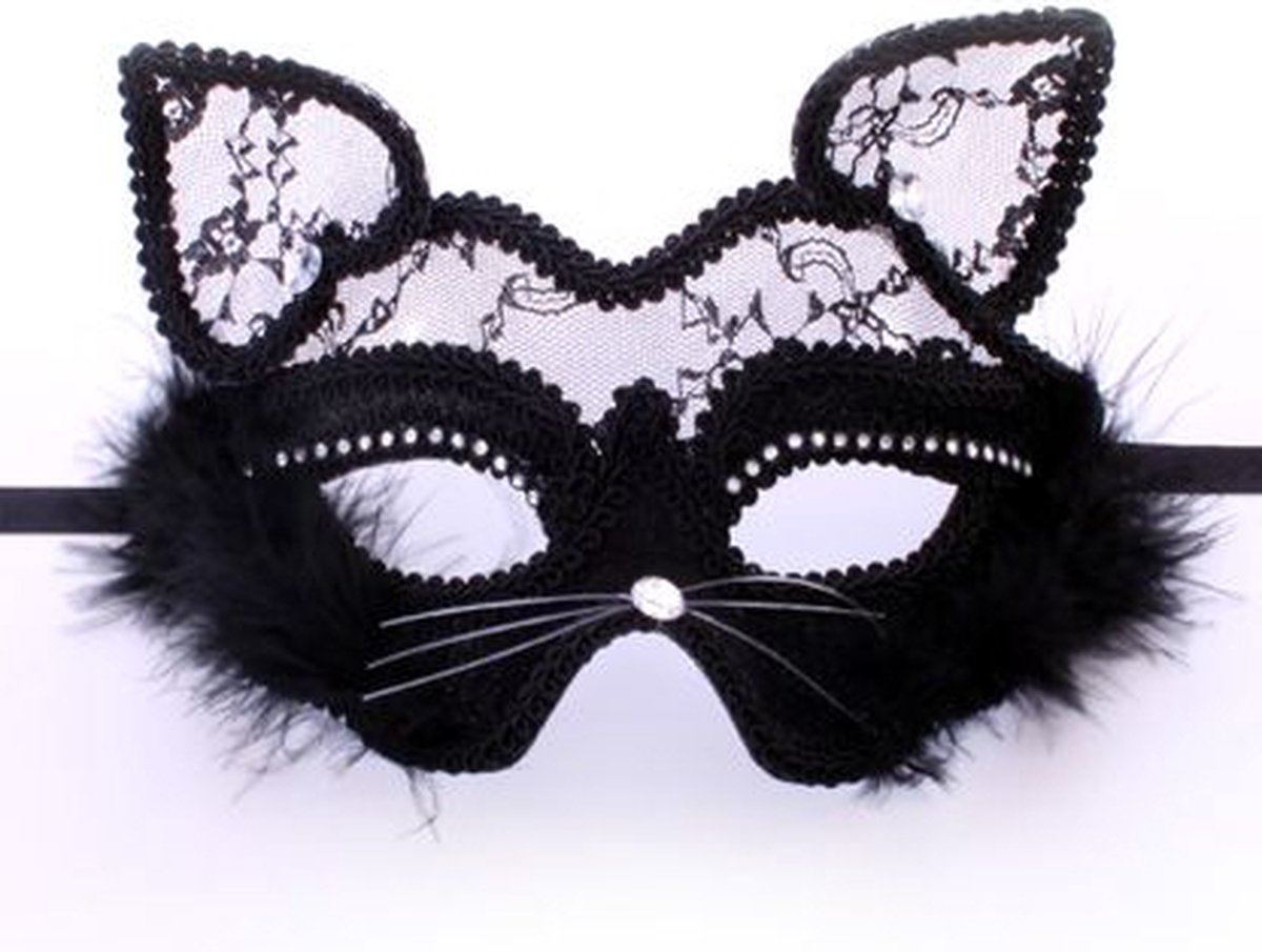 Oogmasker - Poes - Kat - Met kant & marabou - Zwart | bol.com