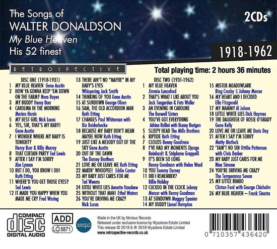 Walter Donaldson - My Blue Heaven (2 CD), Walter Donaldson | Muziek | bol