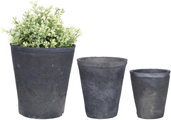 Esschert Design Aged Terracotta grijs pot rond S set van 3 | bol