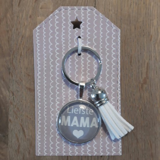Moederdag sleutelhanger met teksthanger Liefste Mama grijs / wit | bol