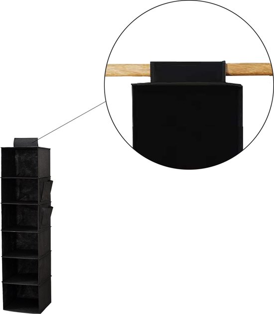 Kast Organizer - 6 Vakken - Textiel - Zwart - Hangende Opberger ...