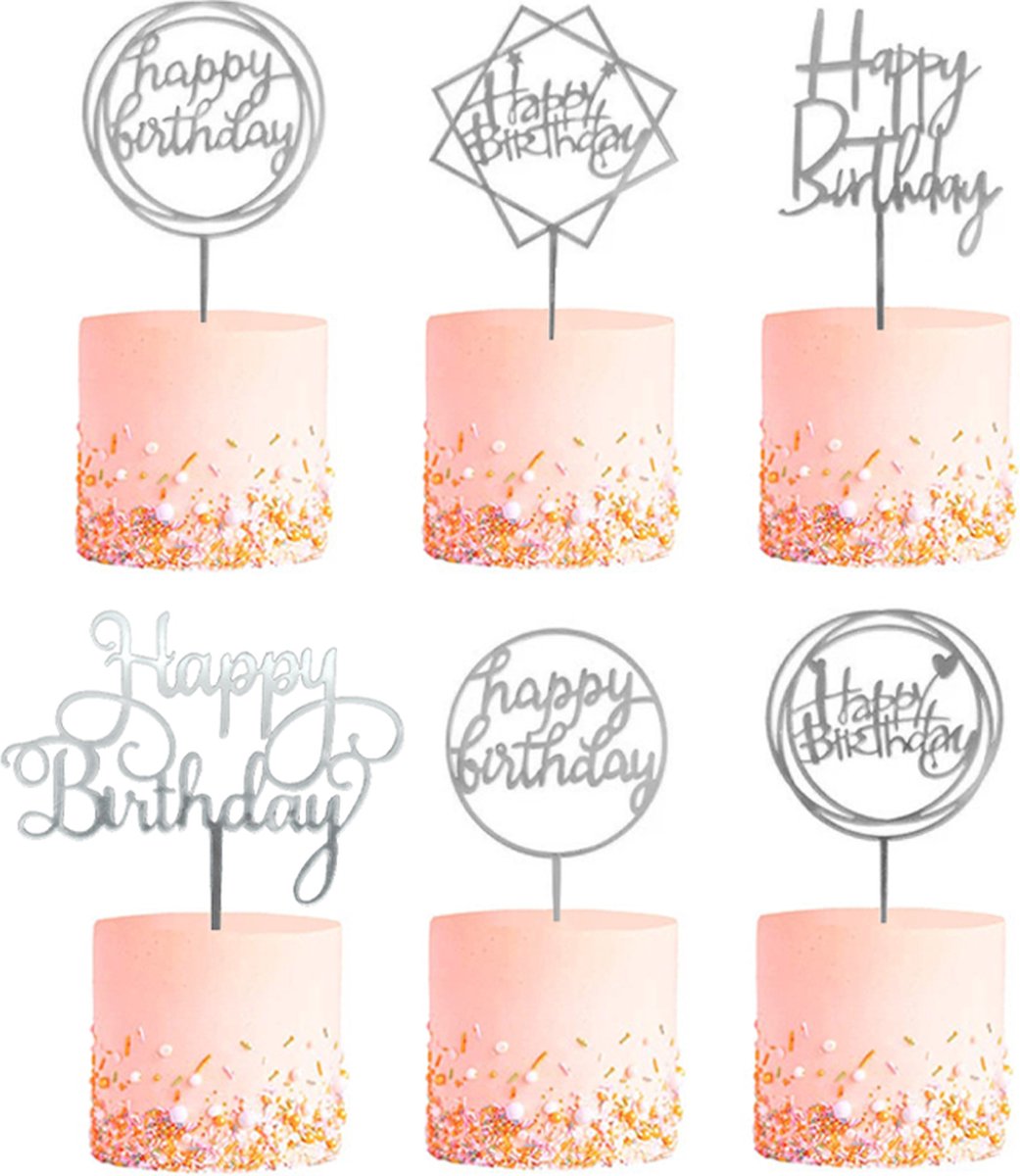 Cake Topper Happy Birthday Versiering Taarttopper Decoratie Zilver ...