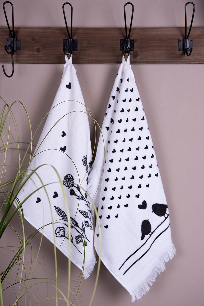 Clayre & Eef Gastendoekje 40x66 cm Zwart Wit Katoen Vogel Toilet ...