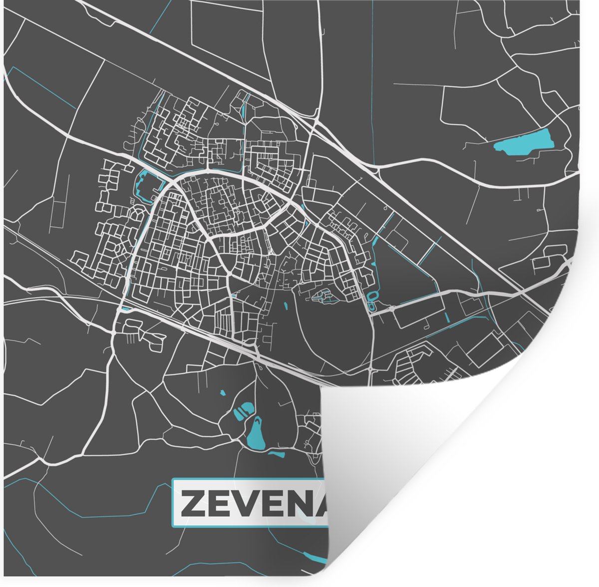 Muurstickers - Zevenaar - Plattegrond - Stadskaart - Kaart - 80x80 cm ...