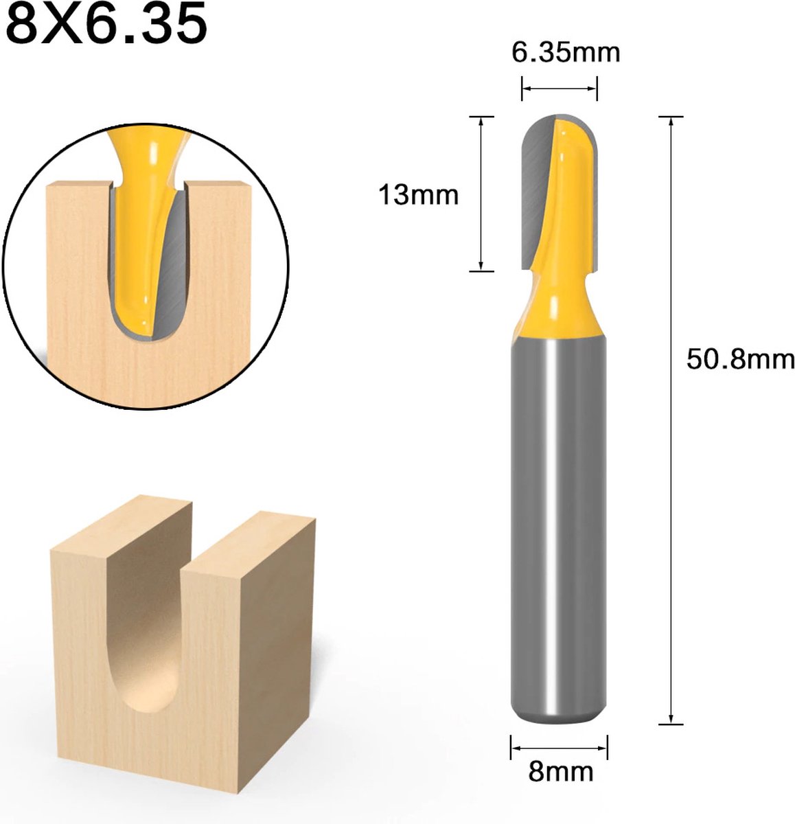 DW4Trading Houtfrees Bolle Radiusfrezen Set van 3 Stuks - 6.35x13, 9 ...