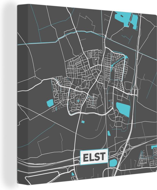 Canvas Schilderij Kaart - Stadskaart - Elst - Plattegrond - 90x90 cm ...