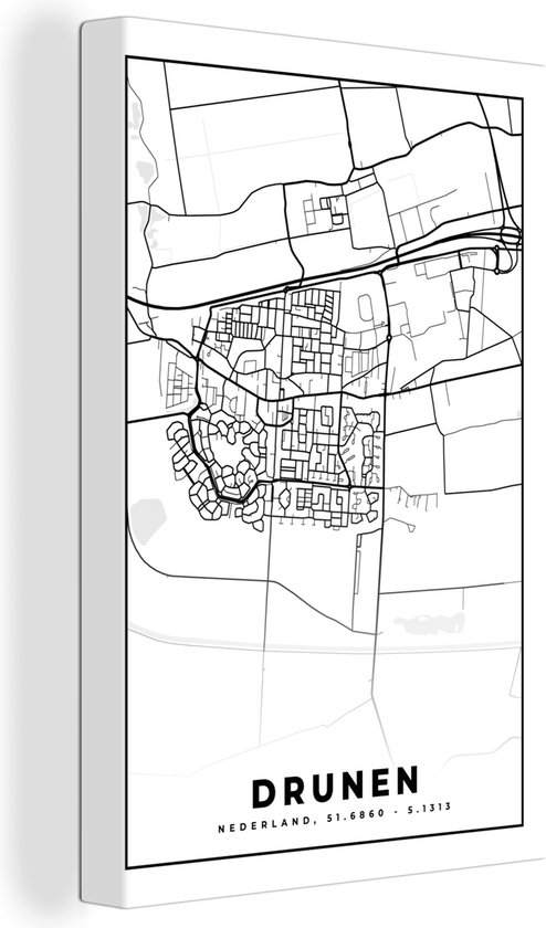 Canvas Schilderij Plattegrond - Drunen - Kaart - Stadskaart - 60x90 cm ...
