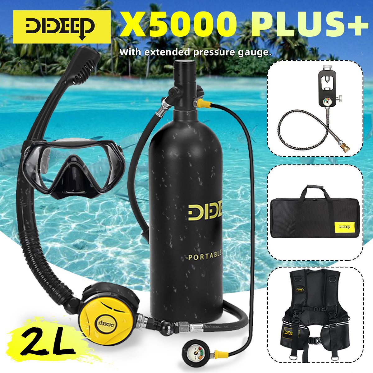 X5000Plus+ Duikflessen - 2L Scuba Tank - Duiken Zuurstof Cilinder ...