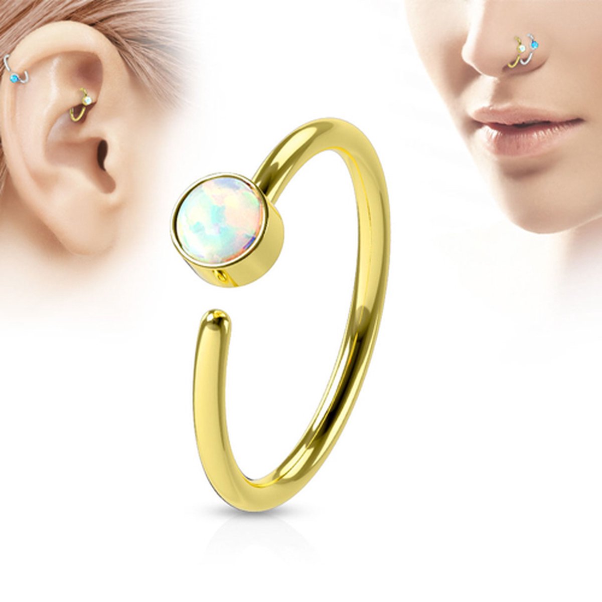 Helixpiercing opal hoop ring gold plated | bol.com