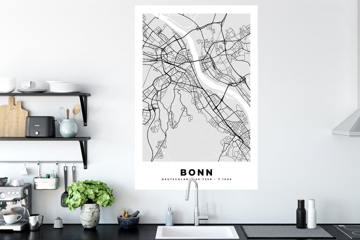 Muurstickers - Duitsland - Stadskaart - Plattegrond - Bonn - Kaart ...
