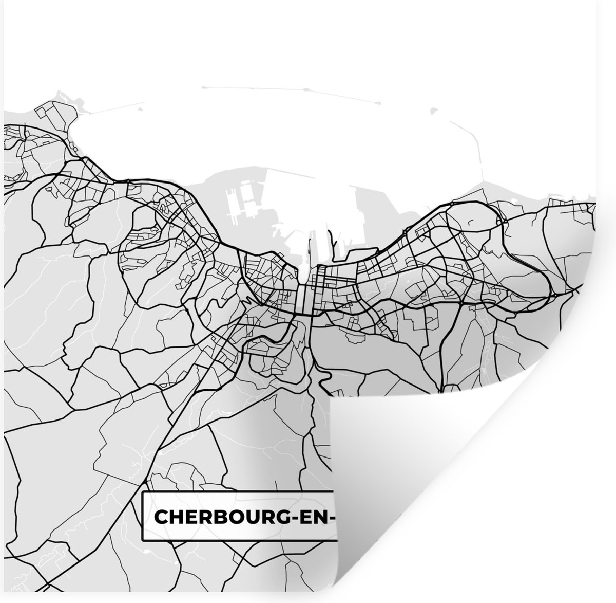 Muurstickers - Kaart - Stadskaart - Frankrijk - Cherbourg-en-Cotentin ...