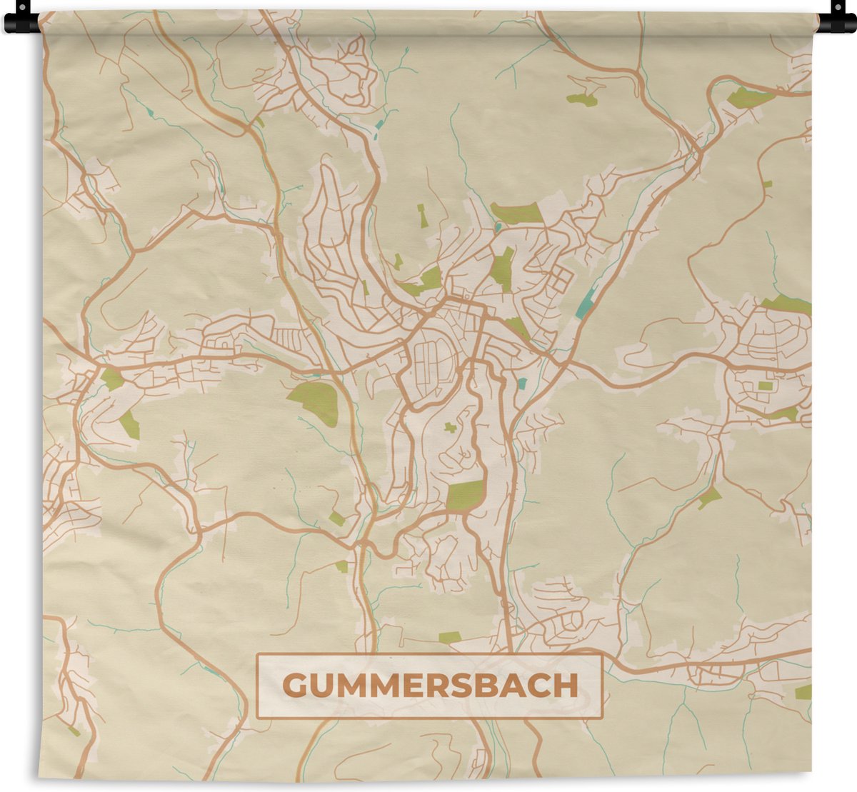 Wandkleed - Wanddoek - Plattegrond - Gummersbach - Stadskaart - Vintage ...