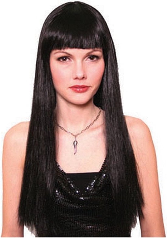 Zwarte damespruik met pony en lang stijl haar | bol
