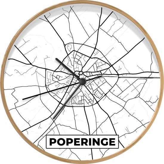 Klok - Ø 30 cm - België – Poperinge – Stadskaart – Kaart – Zwart Wit ...