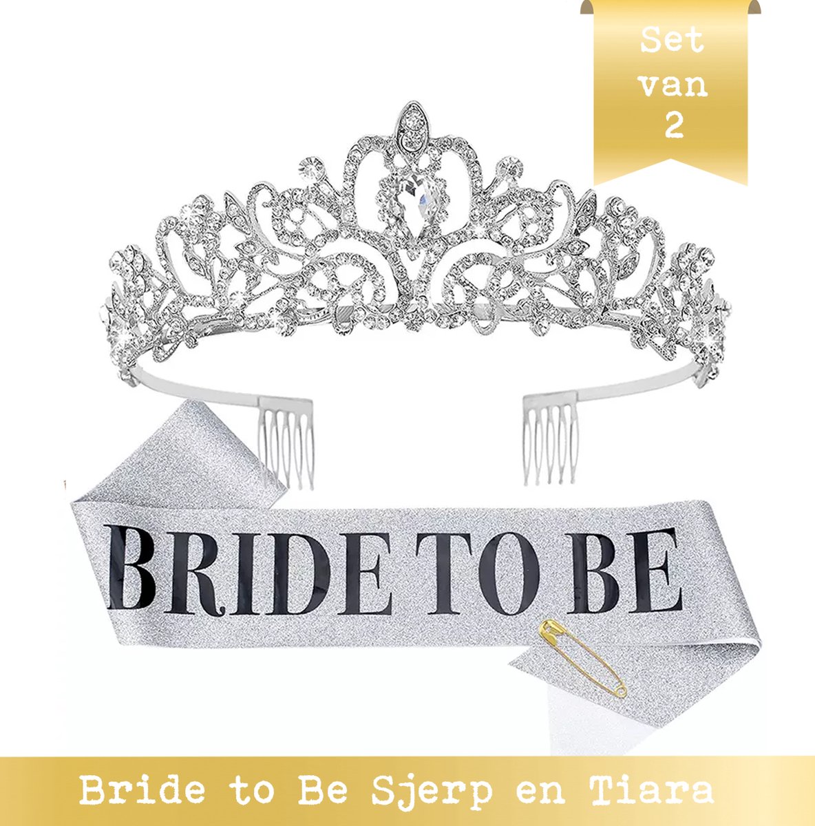 Snoes * Bride to Be Zilveren Tiara & Sjerp Luxe * Glitter Sash ...