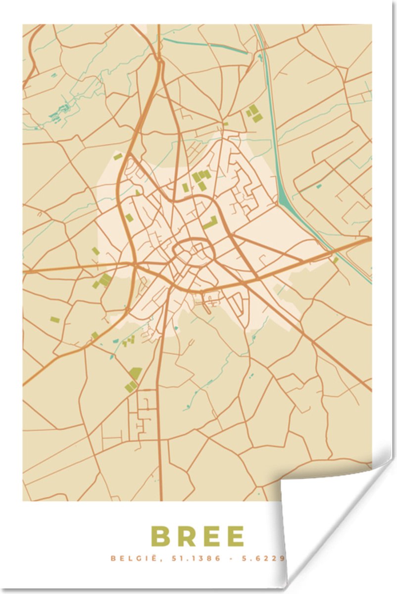 Poster Plattegrond - Kaart - Bree - Vintage - Stadskaart - 40x60 cm ...