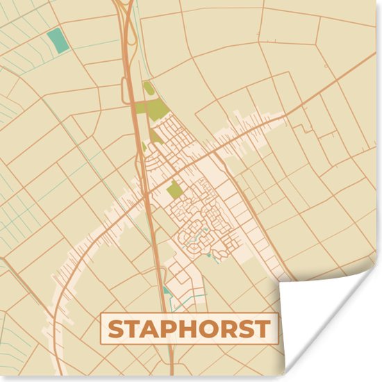 Poster Stadskaart - Kaart - Staphorst - Plattegrond - 30x30 cm | bol